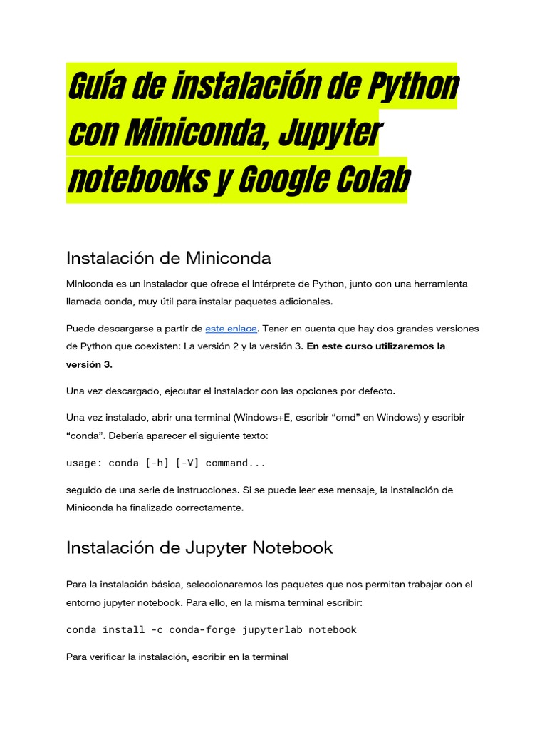 Guía de Instalación de Python Con Miniconda, Jupyter Notebooks y Google ...