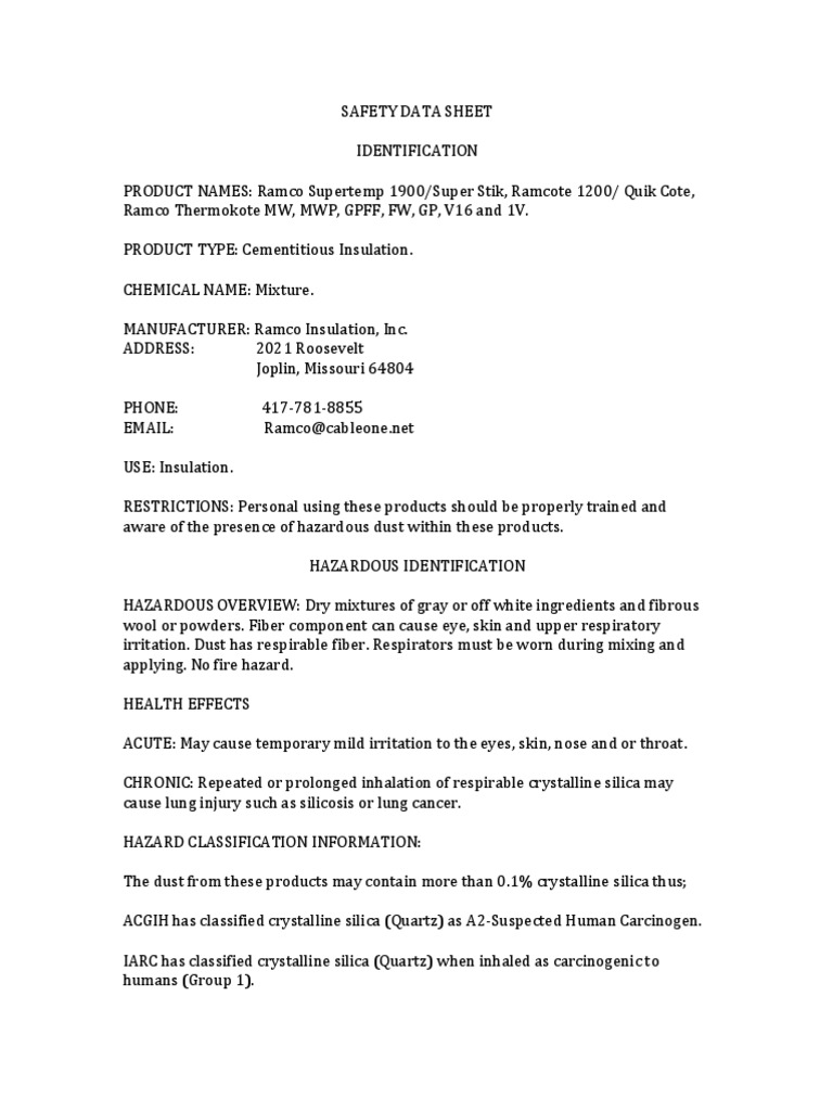 MSDS SuperTemp1900insulatingcement | PDF | Silicon Dioxide ...