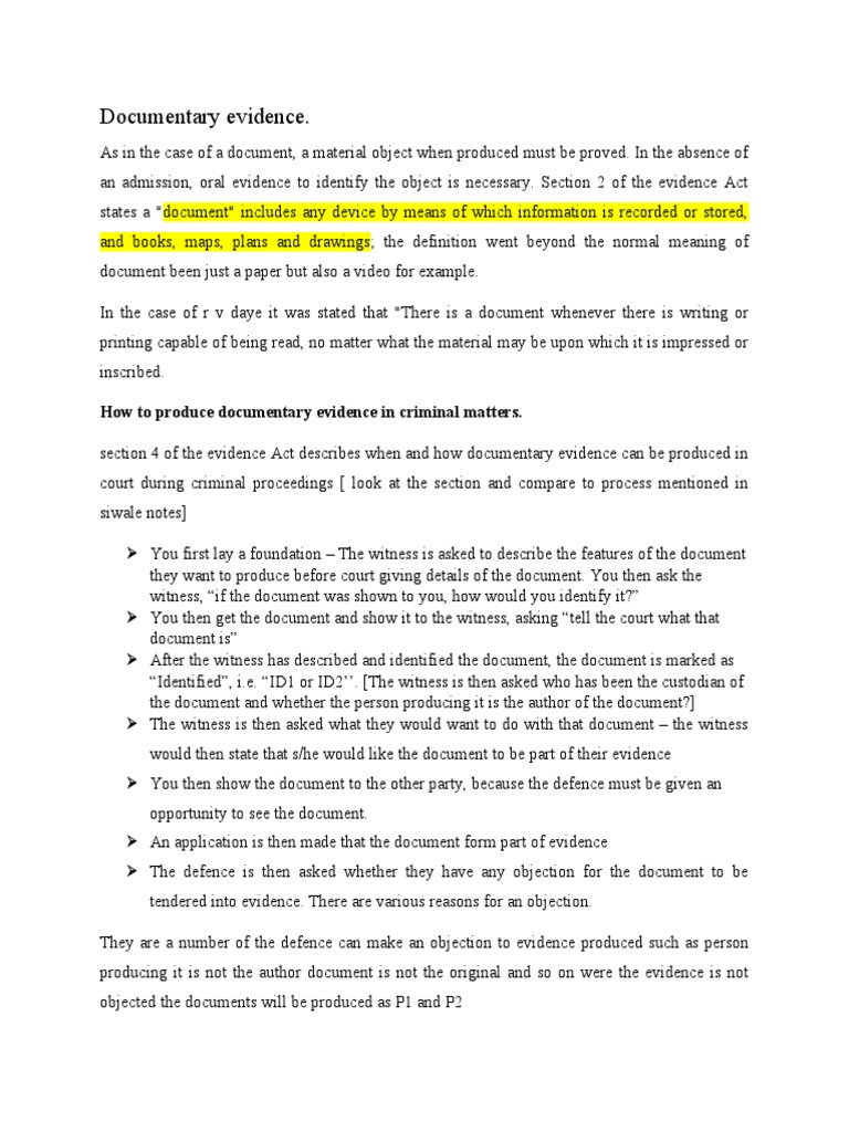 Documentary Evidence.: How To Produce Documentary Evidence in Criminal ...