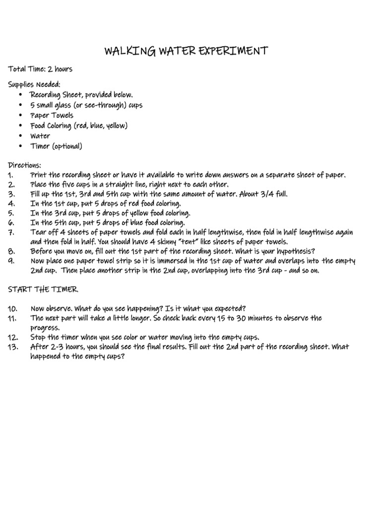 Walking Water Experiment Guide | PDF | Water