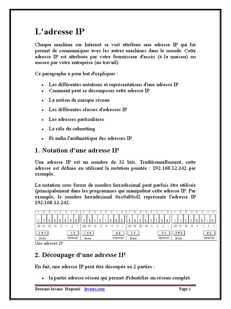 Exemple d'adresse IP et ses classes | PDF | Adresse IP | l'Internet
