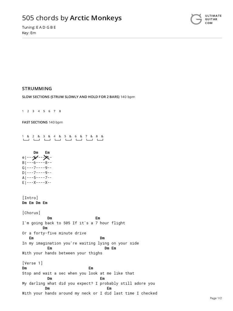 505 Chords by Arctic Monkeystabs at Ultimate Guitar Archive | PDF | Song Structure | Elements Of ...