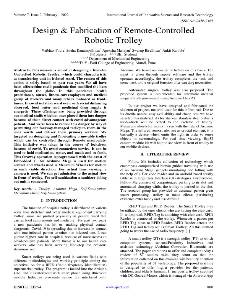 Design & Fabrication of Remote-Controlled Robotic Trolley | PDF | Radio ...