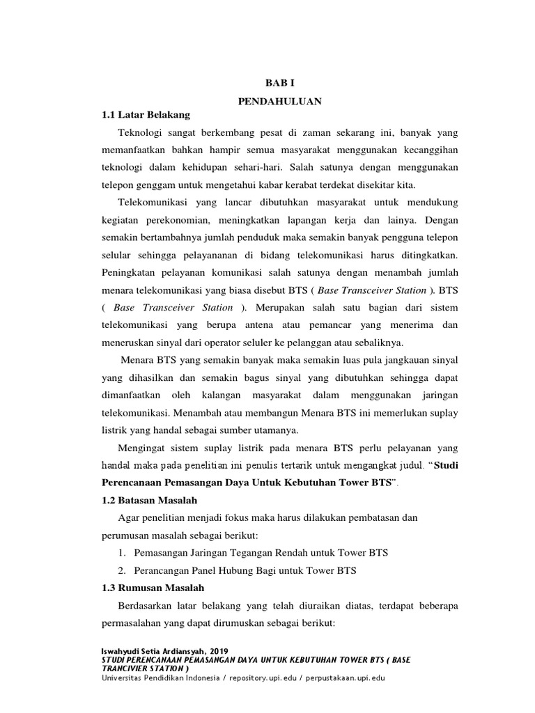 STUDI PERENCANAAN SISTEM PEMASANGAN DAYA UNTUK TOWER BTS | PDF