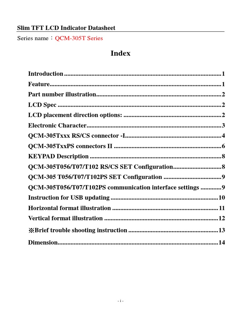 Slim TFT LCD Indicator Specs | PDF | Computers
