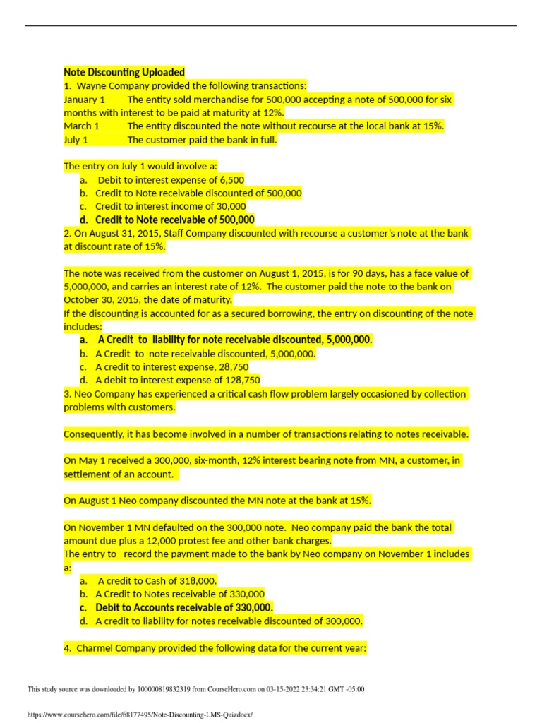 Note Discounting Key Entries | PDF | Discounting | Debits And Credits