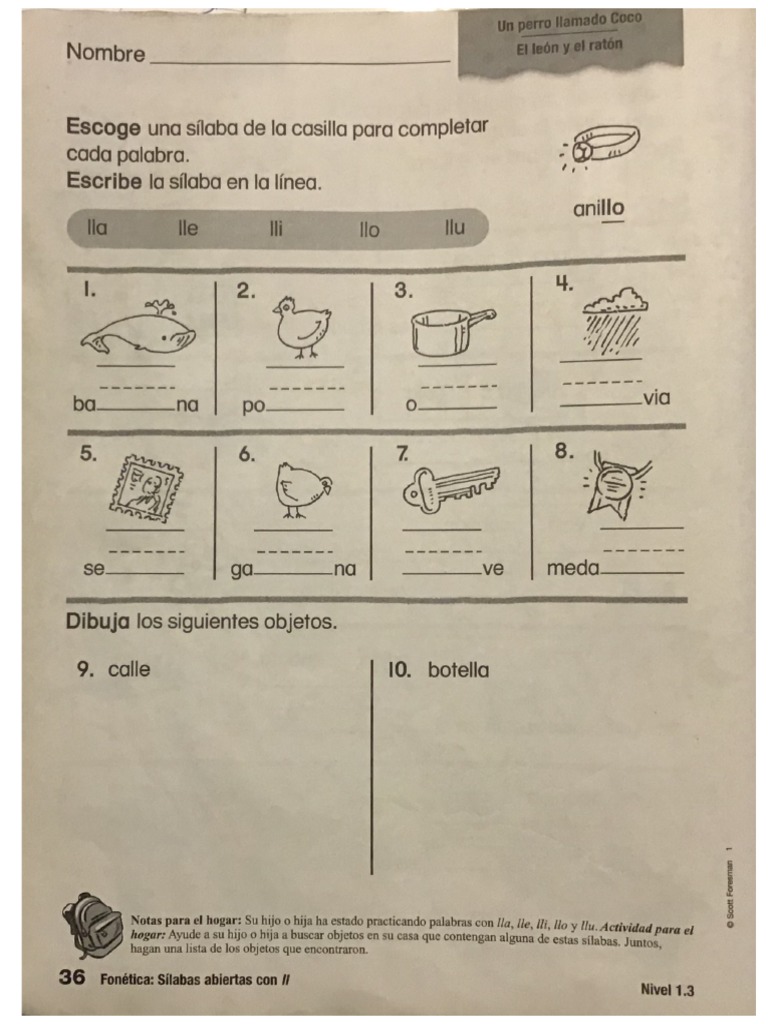 Prácticas Sílabas Lla Lle Lli Llo Llu y CA Co Cu | PDF