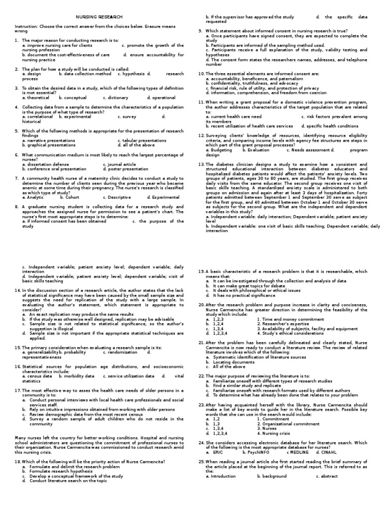 Nursing Research Quiz PDF | PDF | Statistics | Hypothesis