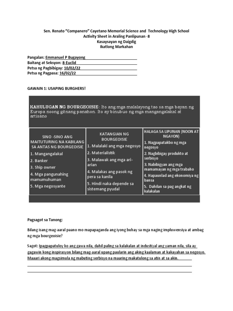 Activity Sheet For Third Grading | PDF