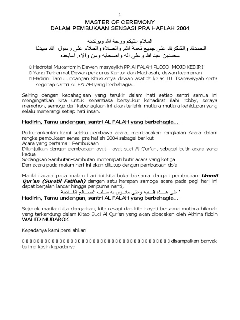 MC Pra Haflah | PDF | Agama & Spiritualitas