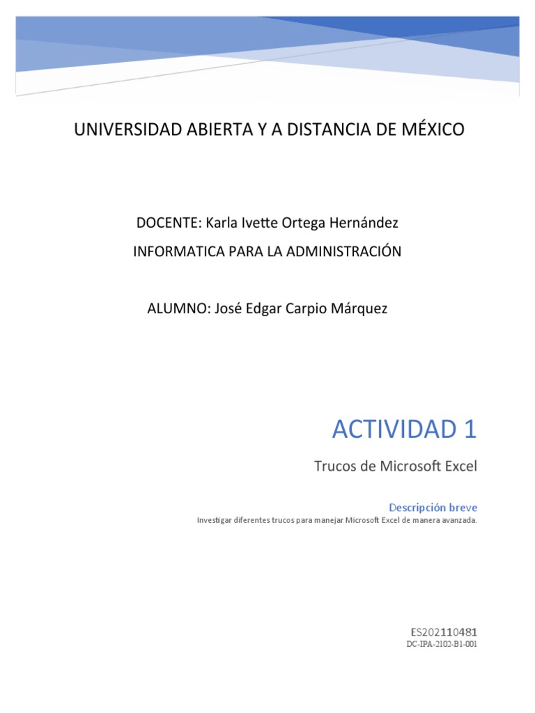 Ipa U3 A1 Jocm | PDF | Microsoft Excel | Hoja de cálculo