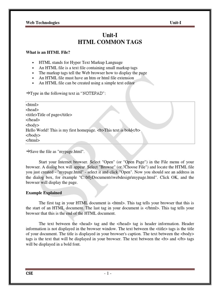 WT Course Material | PDF | Html Element | Hyperlink