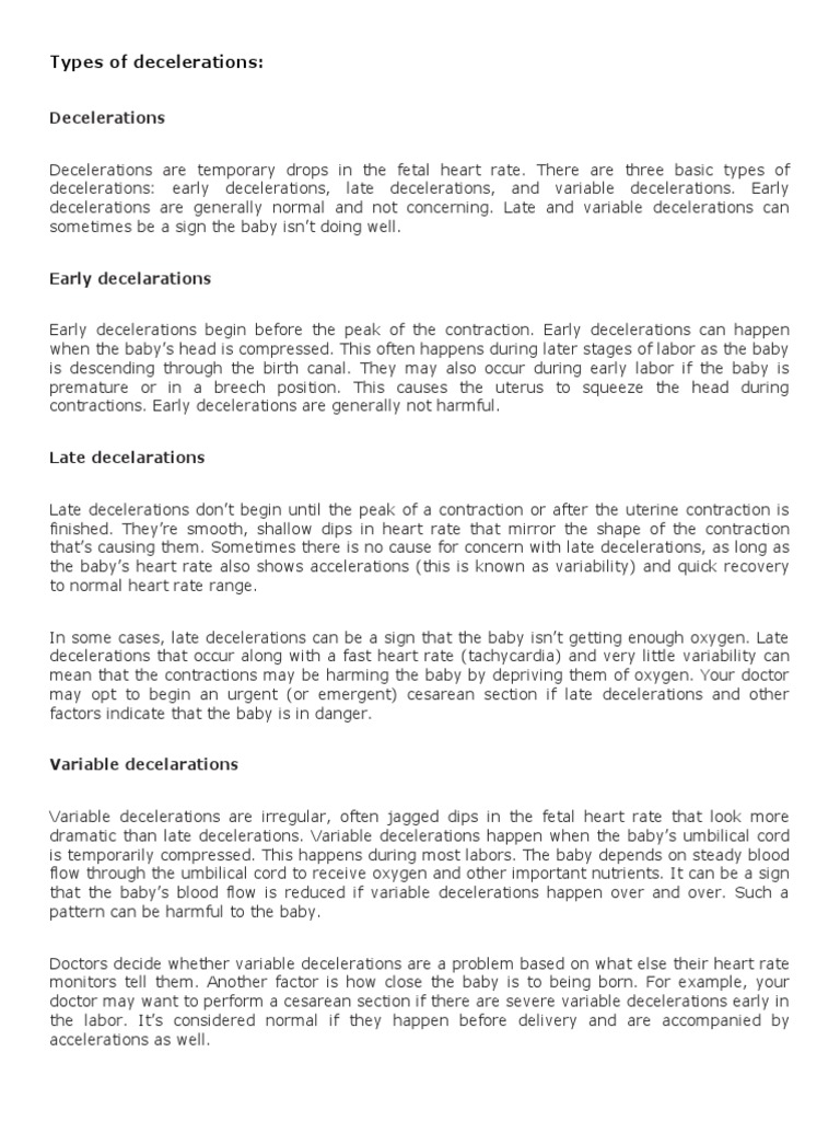 Types of fetal heart rate decelerations explained: early, late and ...