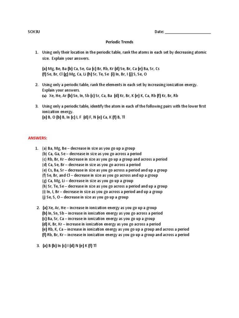 Unit 1 - Activity 4 - Periodic Trends Research Assignment | PDF | Art ...