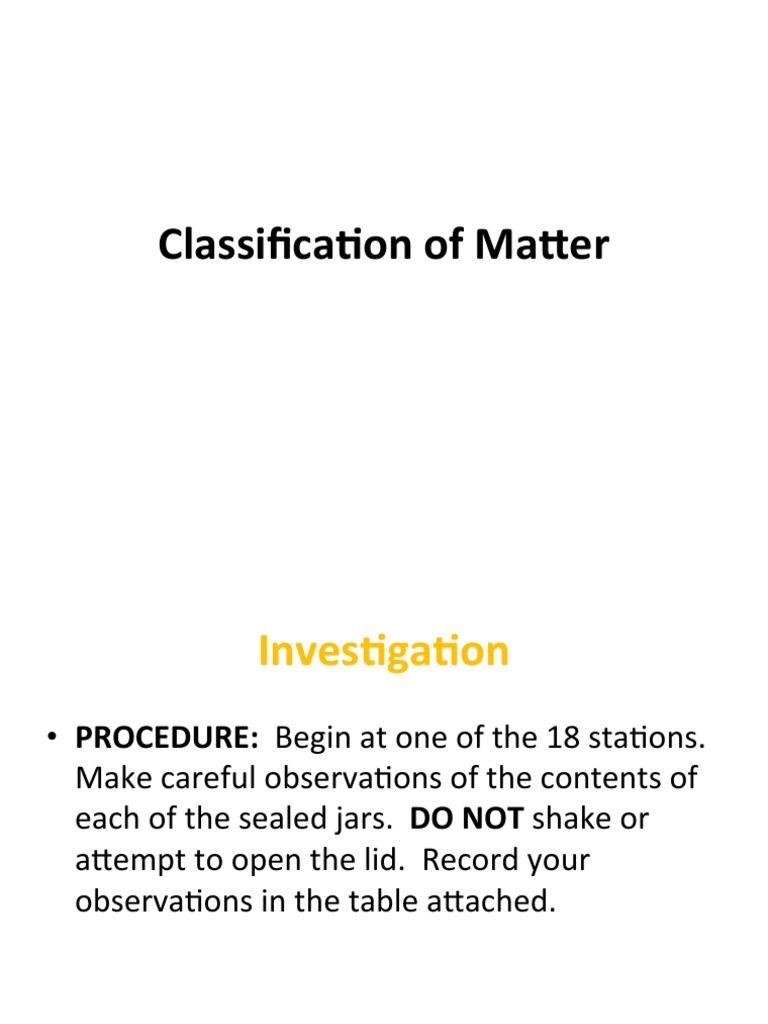 Unit 1 - Activity 11 - Classification of Matter Lab Reading | PDF ...