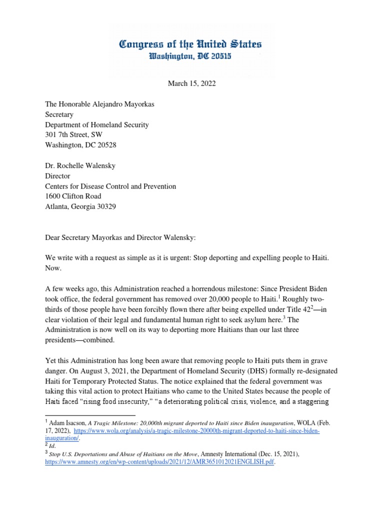 2022-03-15 Pressley Jones Haiti Deportations Letter | Download Free PDF ...