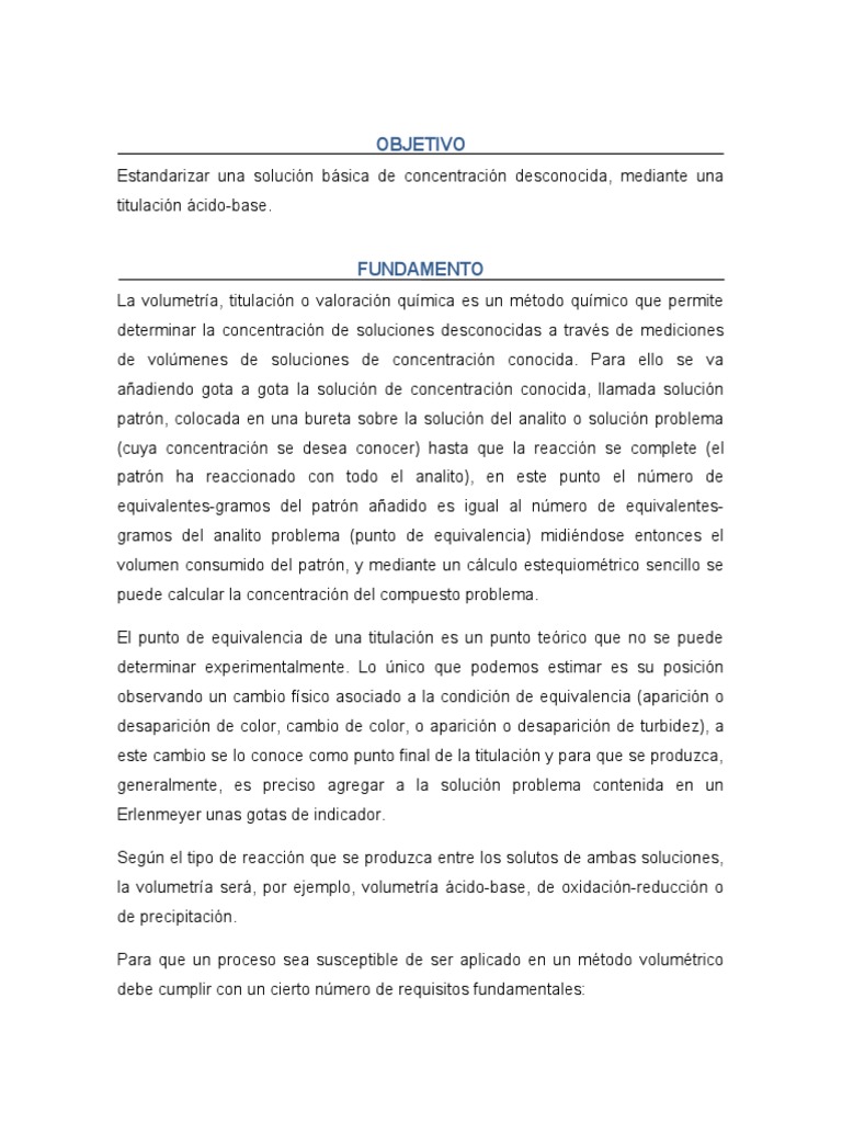 Determinación de la concentración de una solución de hidrógeno ftalato ...