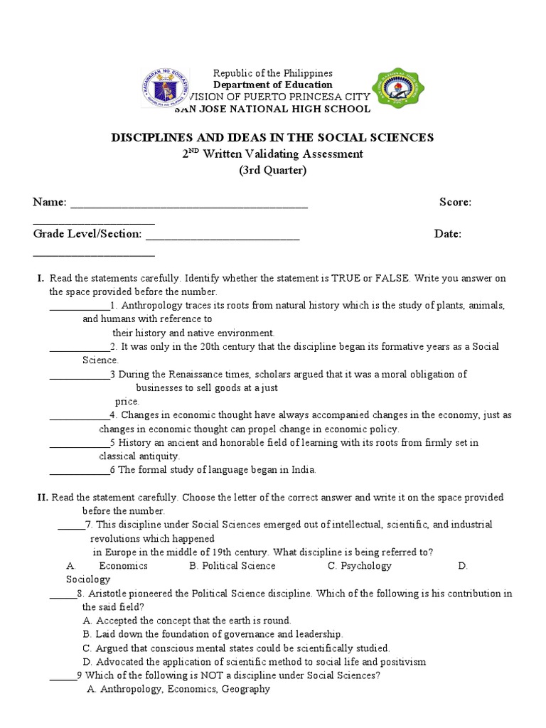 2ND Wriiten & Performance Task - Diss - 3RD Quarter | PDF | Science | Social Sciences
