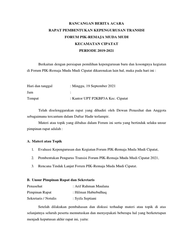 Rancangan Berita Acara Pik-R | PDF