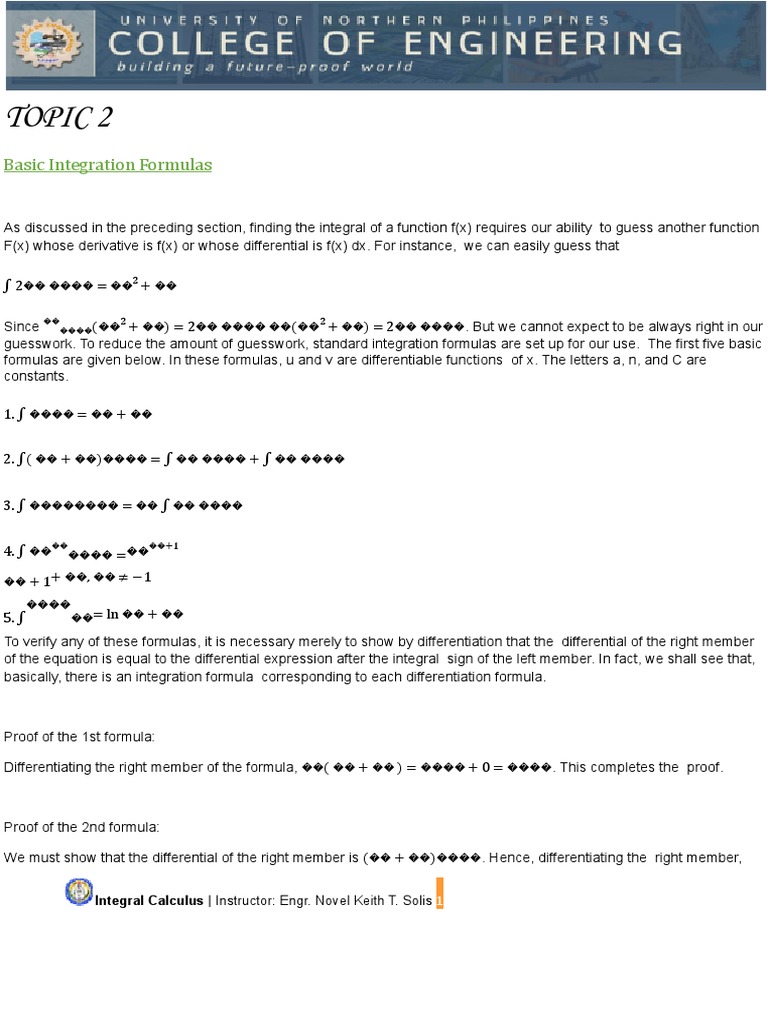 Basic Integration Formulas Pdf Derivative Integral