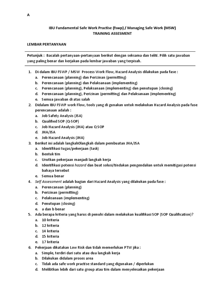 Penilaian Pelatihan FSWP dan MSW | PDF