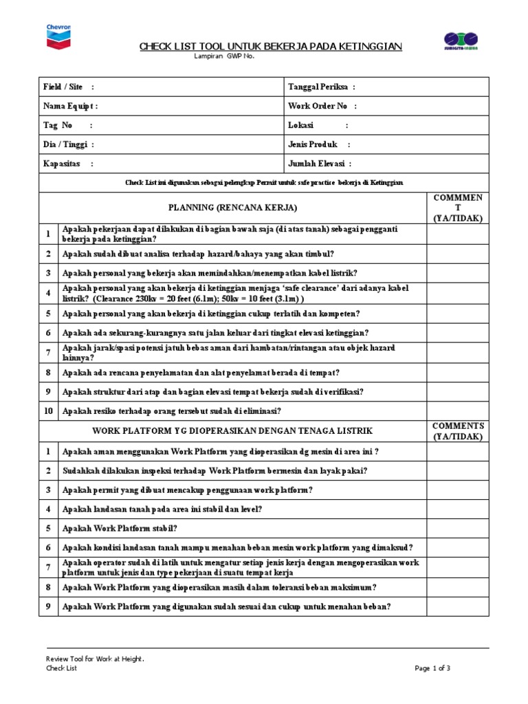 Checklist Keselamatan Kerja Tinggi | PDF