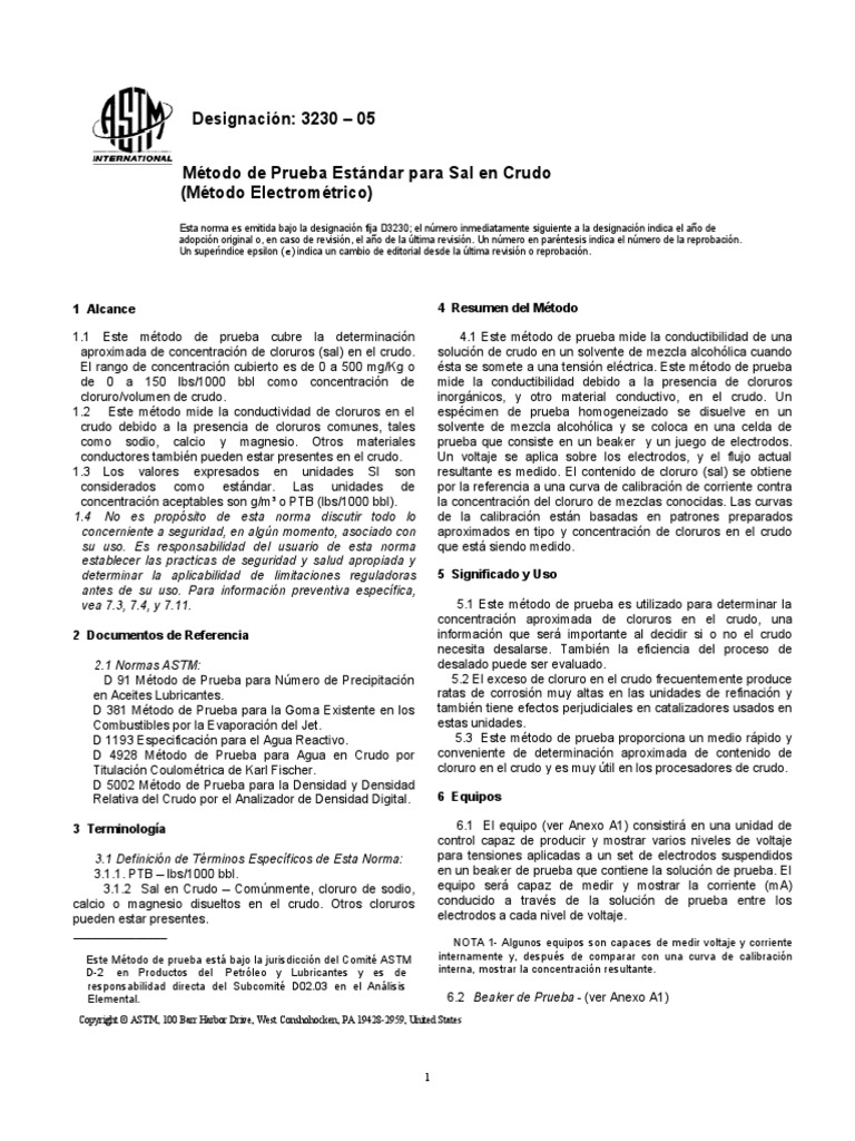 ASTM D-3230 Español | PDF | Concentración | Agua