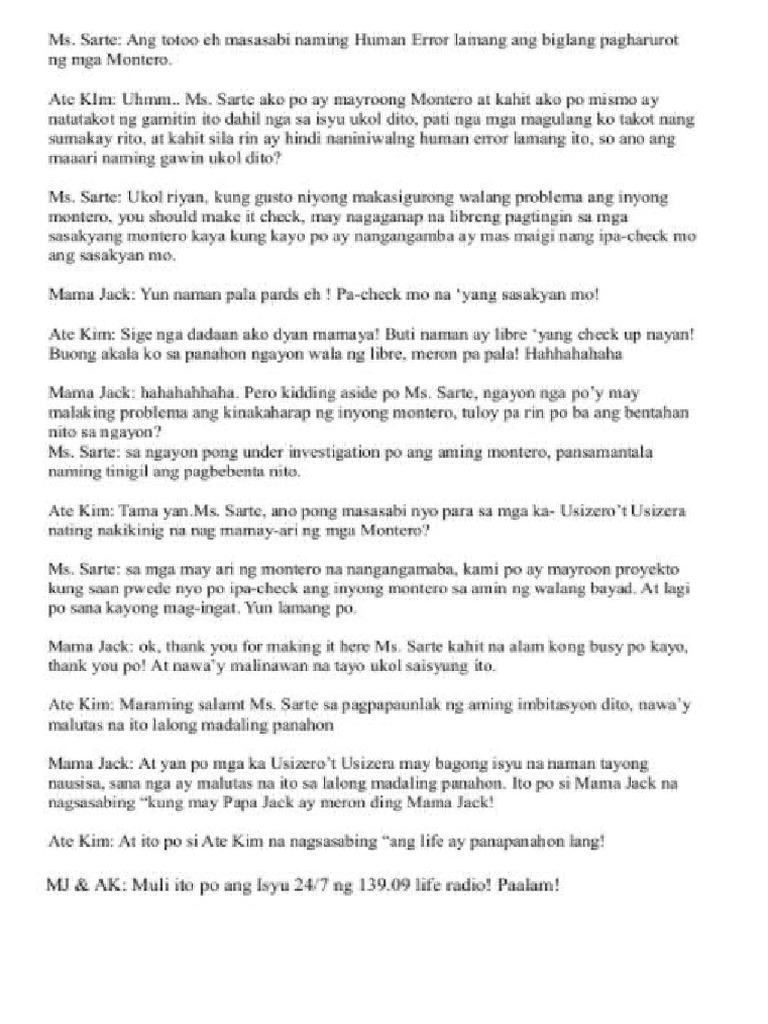 Script Komentaryong Panradyo | PDF