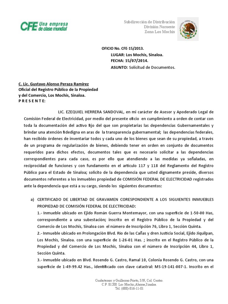 Oficios Registro Publico CFE | PDF | Derecho