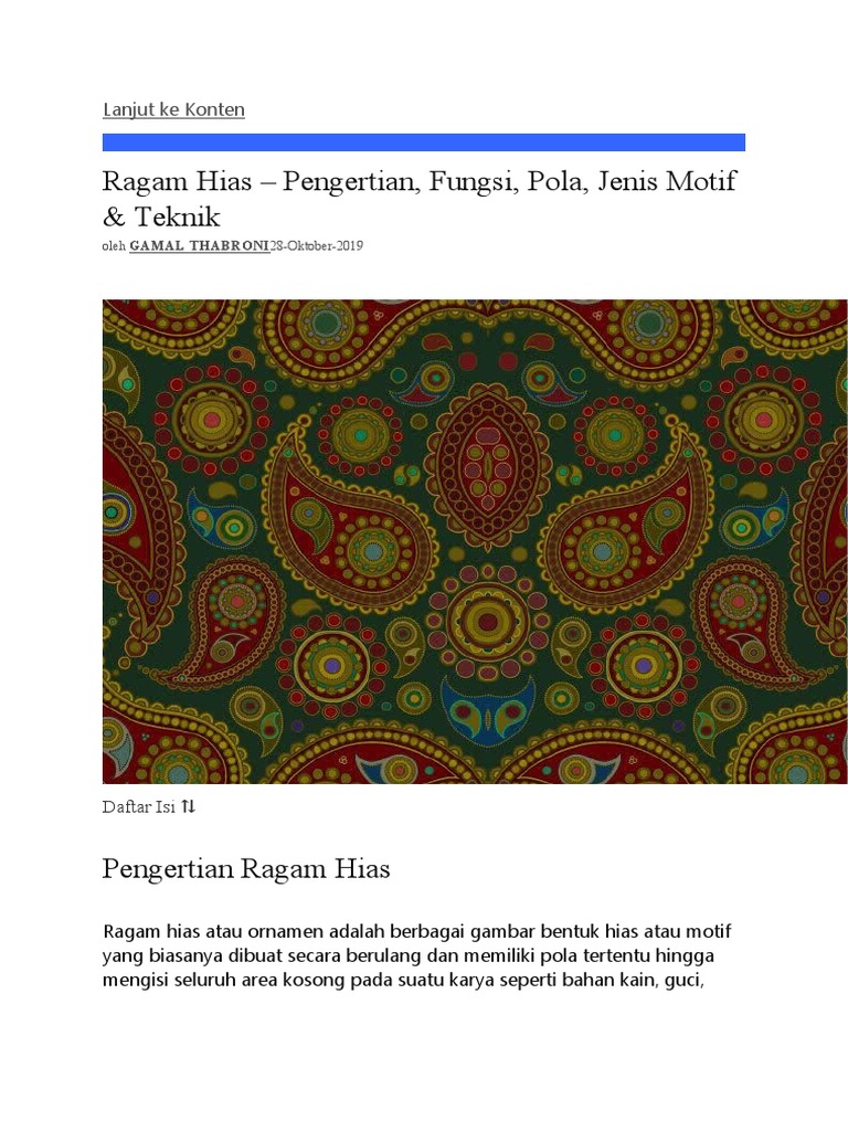 Ragam Hias - Pengertian, Fungsi, Pola, Jenis Motif & Teknik: Lanjut Ke ...