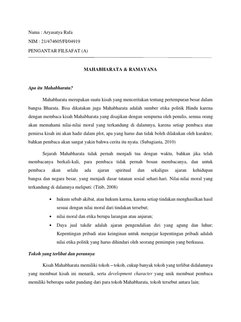 Mahabharata Dan Ramayana, Tugas Aryasatya Rafa | PDF