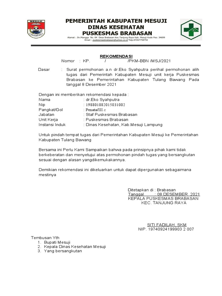 Contoh Rekom Mutasi | PDF