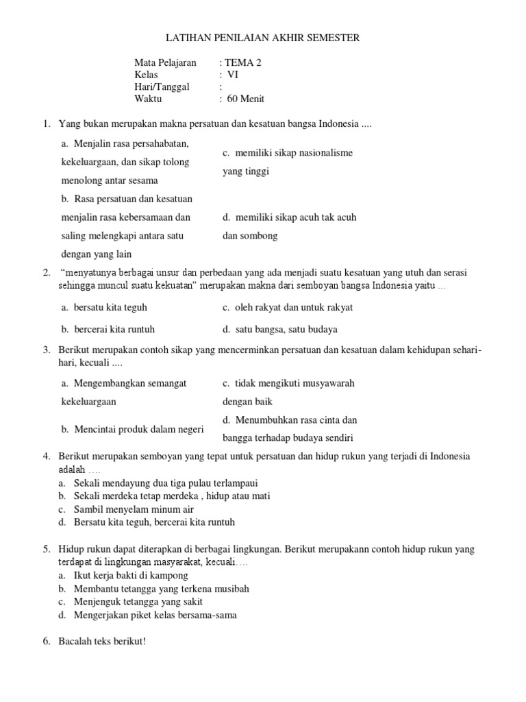 Latihan Pas Tema 2 | PDF