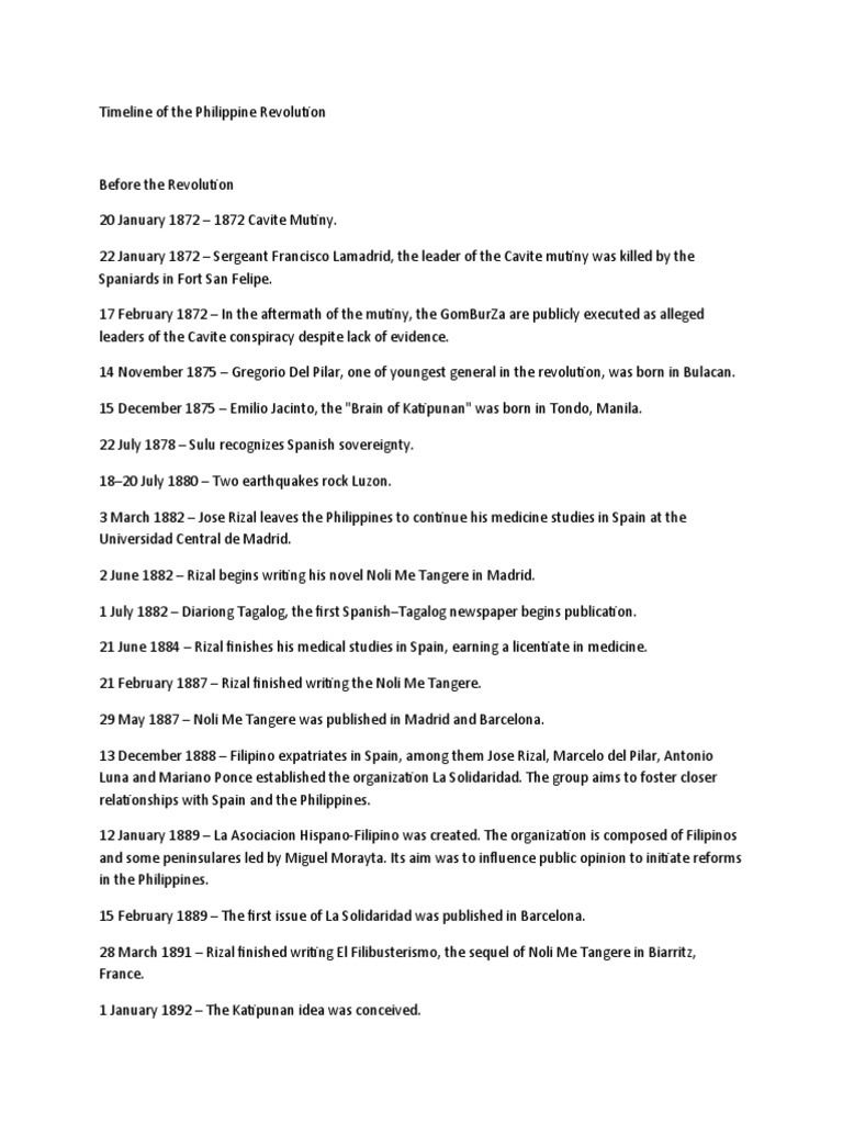 Timeline of Events - RPH | PDF | Wars Of Independence | Philippines