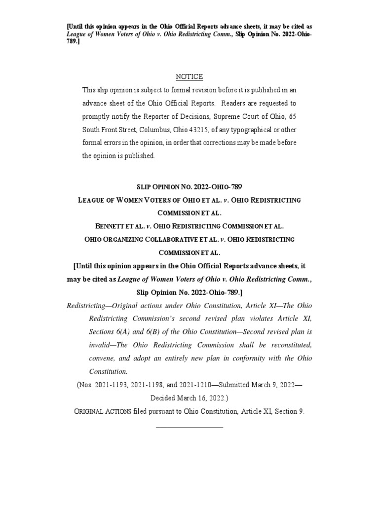 Ohio Supreme Court March 16, 2022 Ruling On State Legislative Maps | PDF