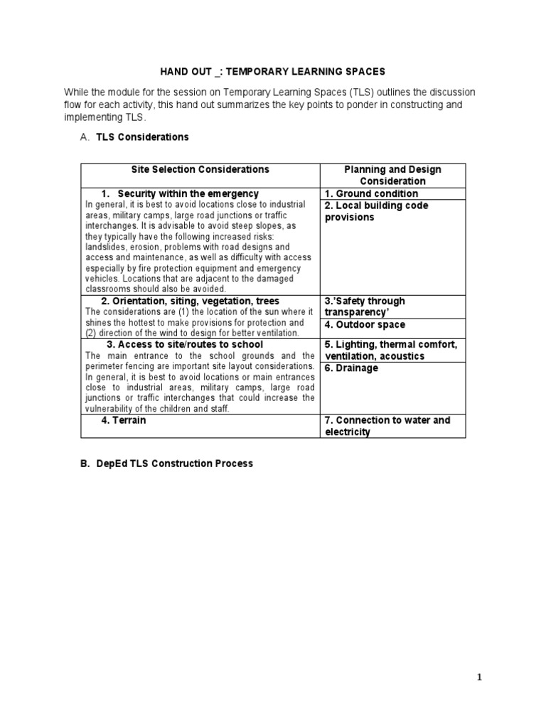 Handout - Temporary Learning Spaces | PDF | Road