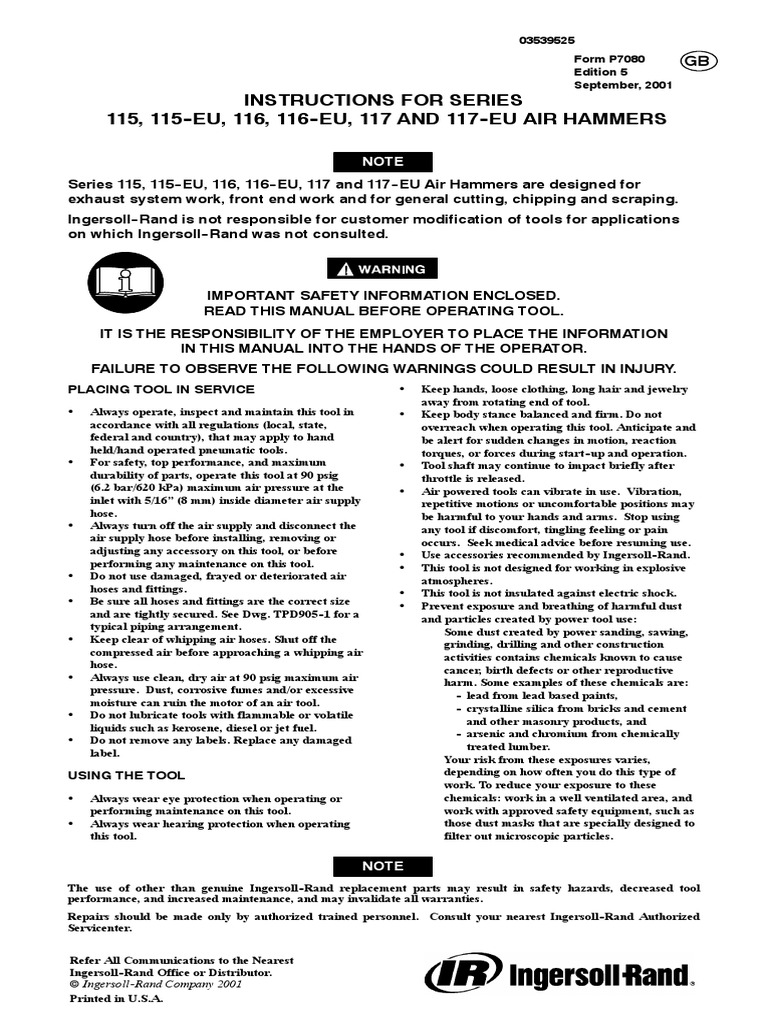 Ingersoll Rand 116 Manual de Usuario | Download Free PDF | Lubricant | Materials