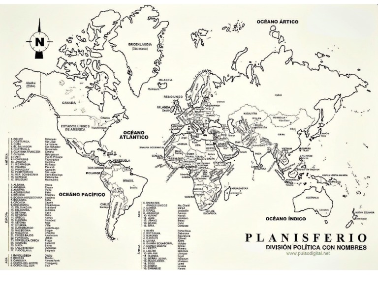 Planisferio Blanco y Negro Con Nombres | PDF
