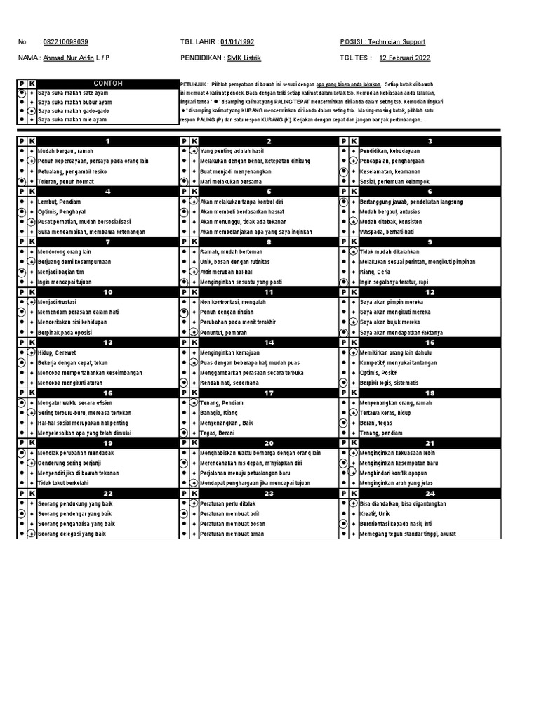 Form Tes DISC A Ahamd Nur Arifin | PDF