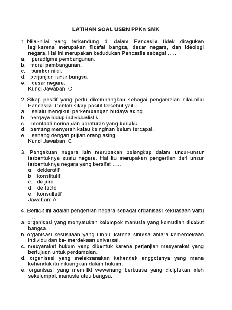 Contoh Soal PPKn untuk SMK | PDF | Politik
