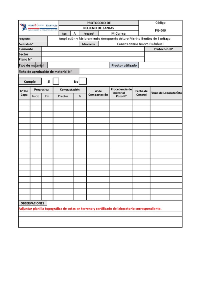 PG-009 Protocolo Relleno de Zanjas | PDF