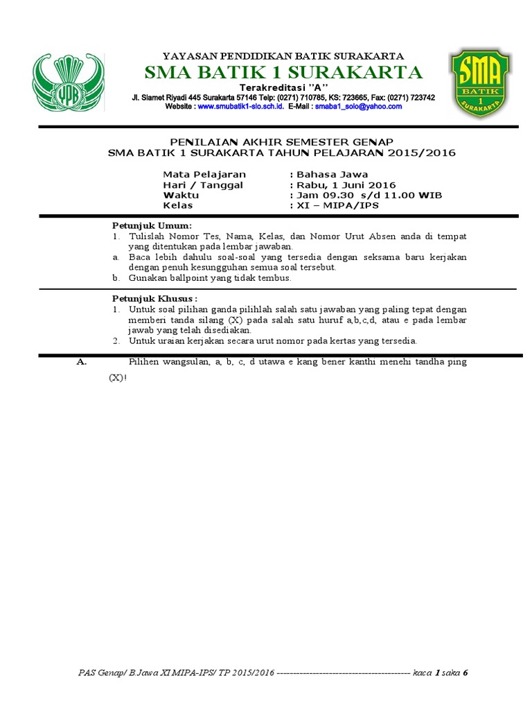 Soal UAS Genap 2015-2016 XI | PDF