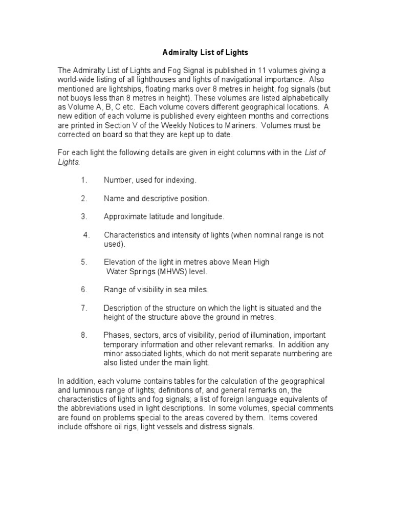Admiralty List of Lights | PDF | Light