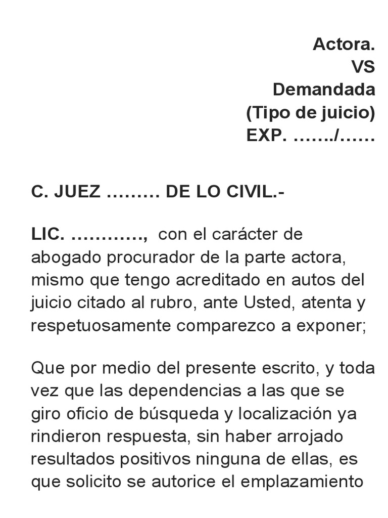 Escrito Solicitando Emplazamiento Por Edictos | PDF | Derecho