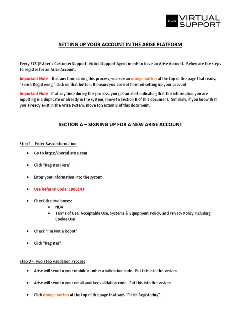 Arise Account Setup Guide | PDF | Login | Communication