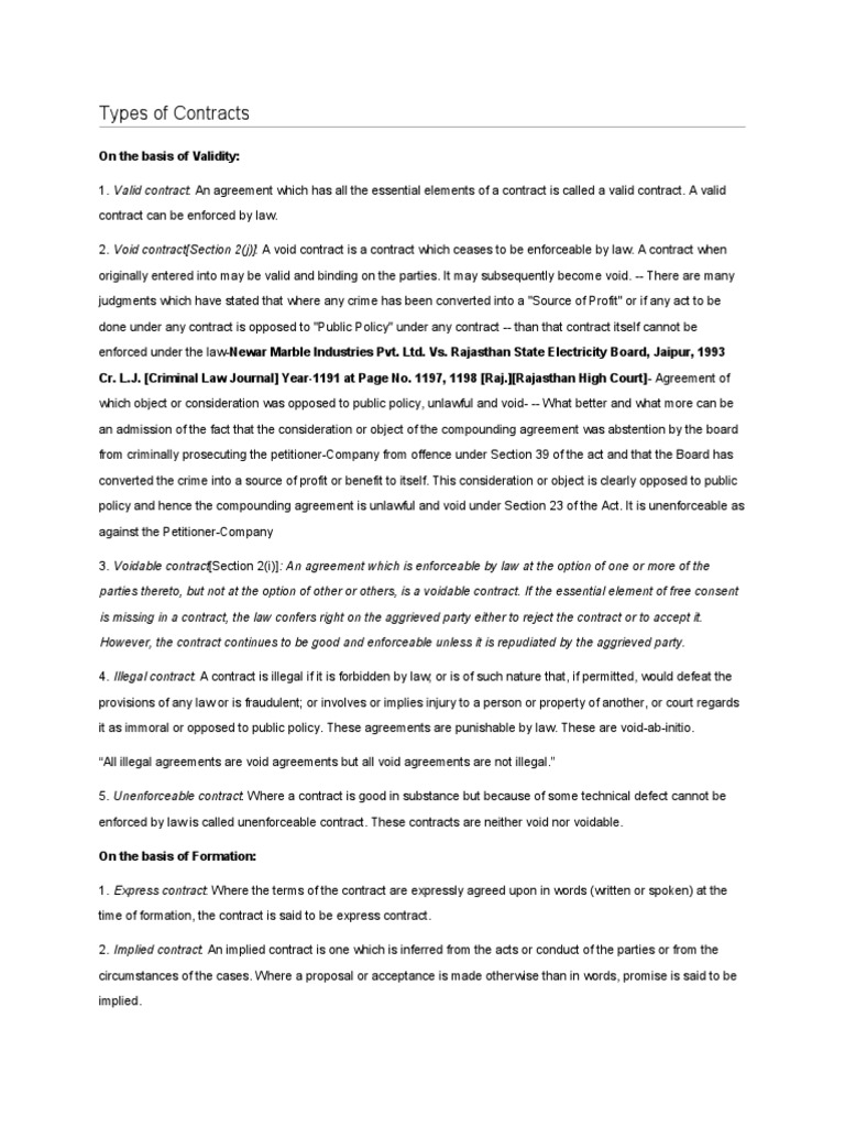 Types of Contracts | PDF | Contract Law | Ethical Principles