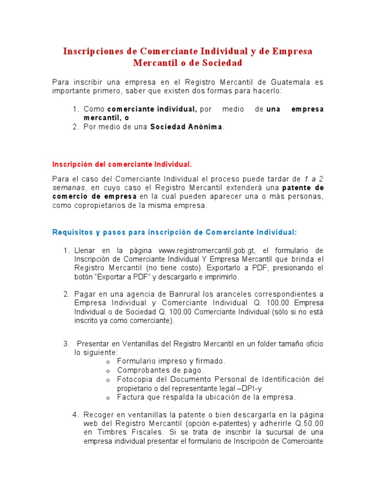 Inscripción Del Comerciante Individual y Social | PDF