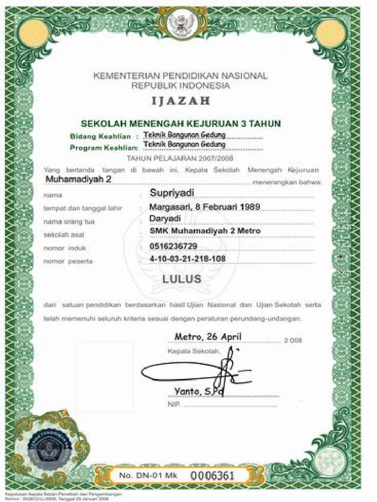 Ijazah STM Supri Warna& | PDF