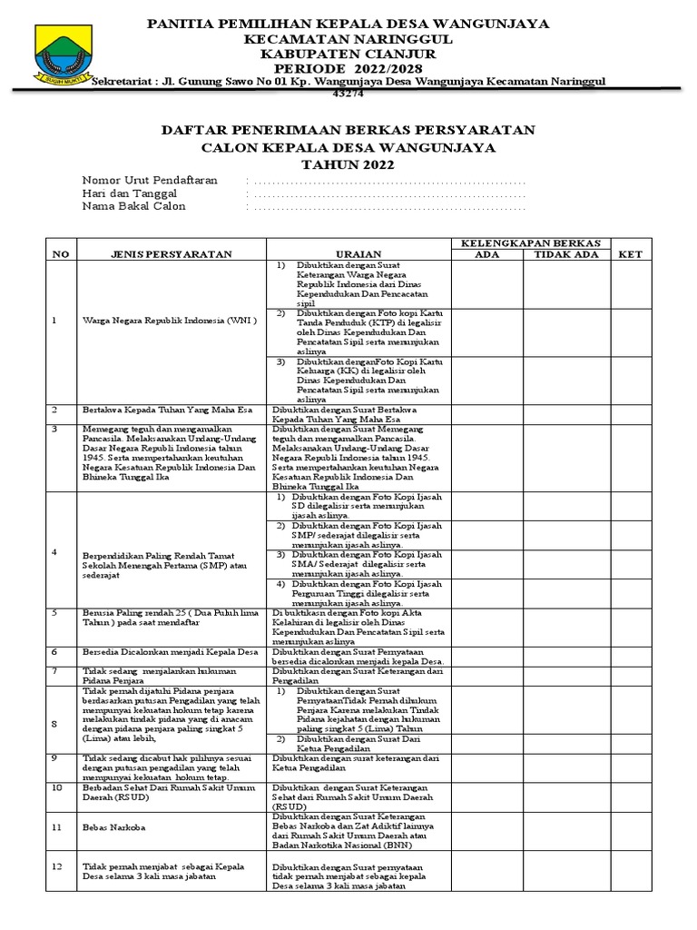 Daftar Berkas Ceklis Persyaratan | PDF