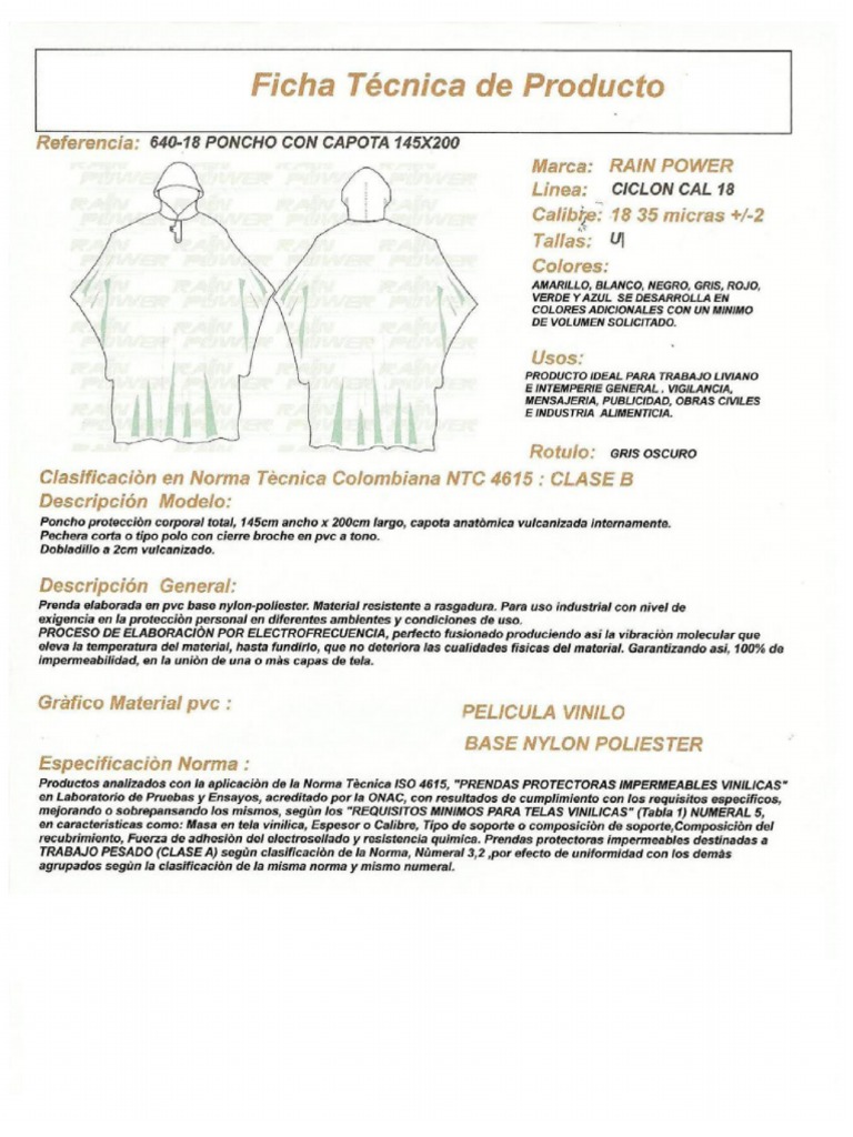 Ficha Tecnica - Impermeable Amarillo | PDF